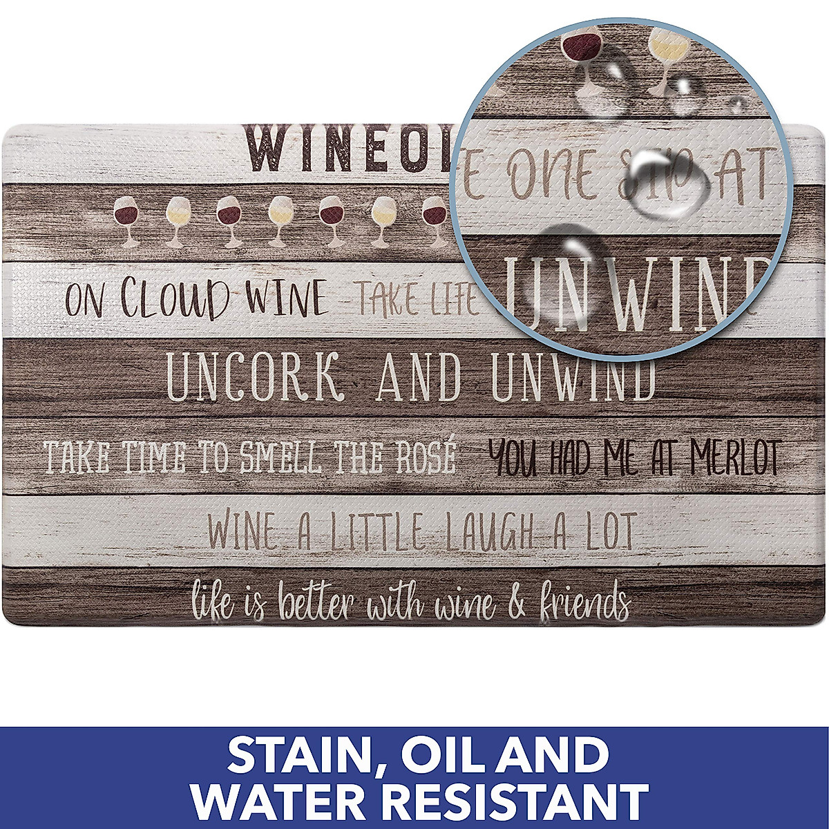 SoHome Cozy Living Anti-Fatigue Designer Kitchen Mat, Wineology Themed-Non Slip, Stain Resistant, Easy Clean, 1/2 Inch Thick Comfort Chef Mat, 18" x 30"