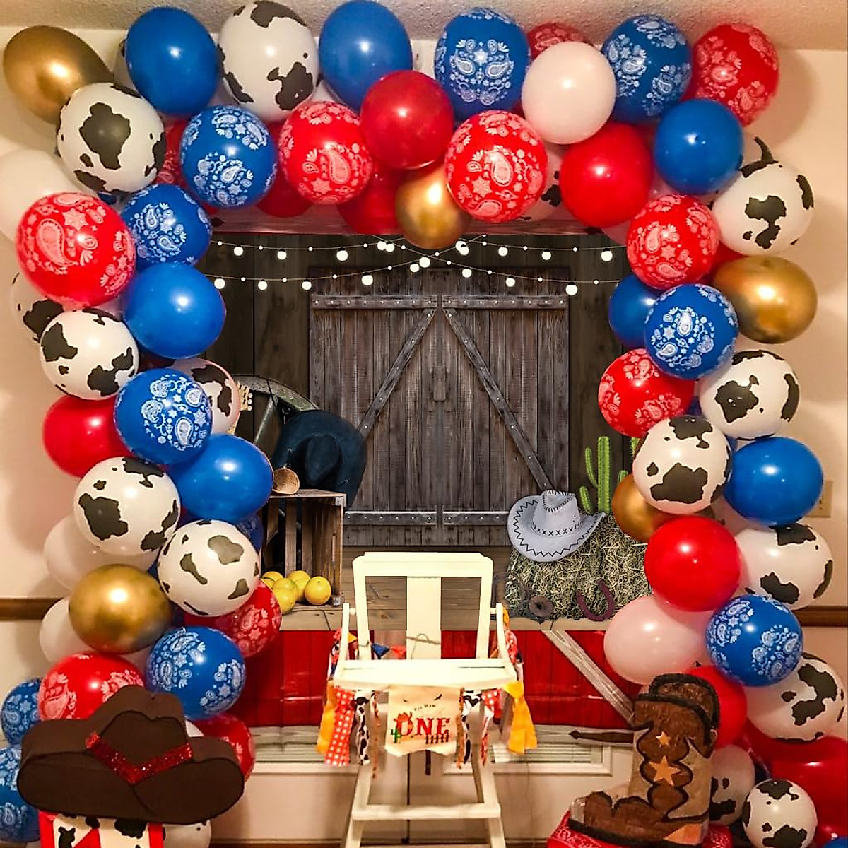 ASOONYUM Western Cowboy Backdrop 7x5ft for Baby Shower Happy Birthday Party Supplies Decorations Kids Boy Child Portrait Background for Photography Wild West Wooden House Barn BBQ Door Banner Props