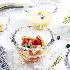 Sizikato Transparent Glass Dessert Bowl Fruit Salad Bowl with Beaded Edges.