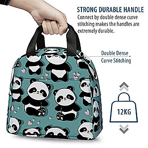 Panda Lunch Bag, Cute Kids Insulated Lunch Box Reusable Cooler Tote Bag Multi-functional School Lunch Container for Teen Boys Girls (Teal)