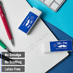 Mr. Pen Pencil Erasers, White, Large, Pack of 10