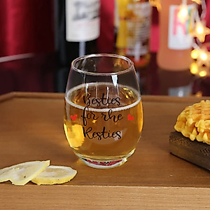 Jogskeor Friends Gift Stemless Wine Glass for Friends Women BFF, Bestie, Friends Female, Friendship Gift Ideas, Christmas Wedding Party Winter Holiday Birthday, 15 Oz