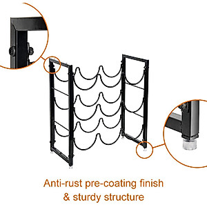 POPKU 9-Bottles Wine Rack - 3 Tier Stackable Wine Holder for Bottles - Classic Style Wine Shelf for Pantry, Perfect for Bar, Wine Cellar, Basement, Cabinet, Pantry, etc - Metal (Black)