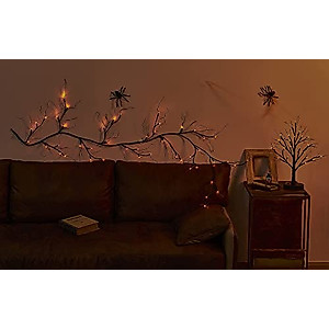 LITBLOOM Lighted Spooky Halloween Tree with Timer Battery Operated or USB Plug in, Pre-lit Black Glittered Tabletop Tree with Orange Lights 24L 18IN for Halloween Home Party Decoration Indoor