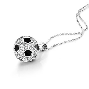 Gem Stone King 925 Sterling Silver Soccer Ball Pendant Necklace with Shimmering White Zirconia Stones | 1.30 Cttw | 1/2 Inch | A Stunning Gift for Soccer Fans and Athletes! | With 18 Inch Silver Chain