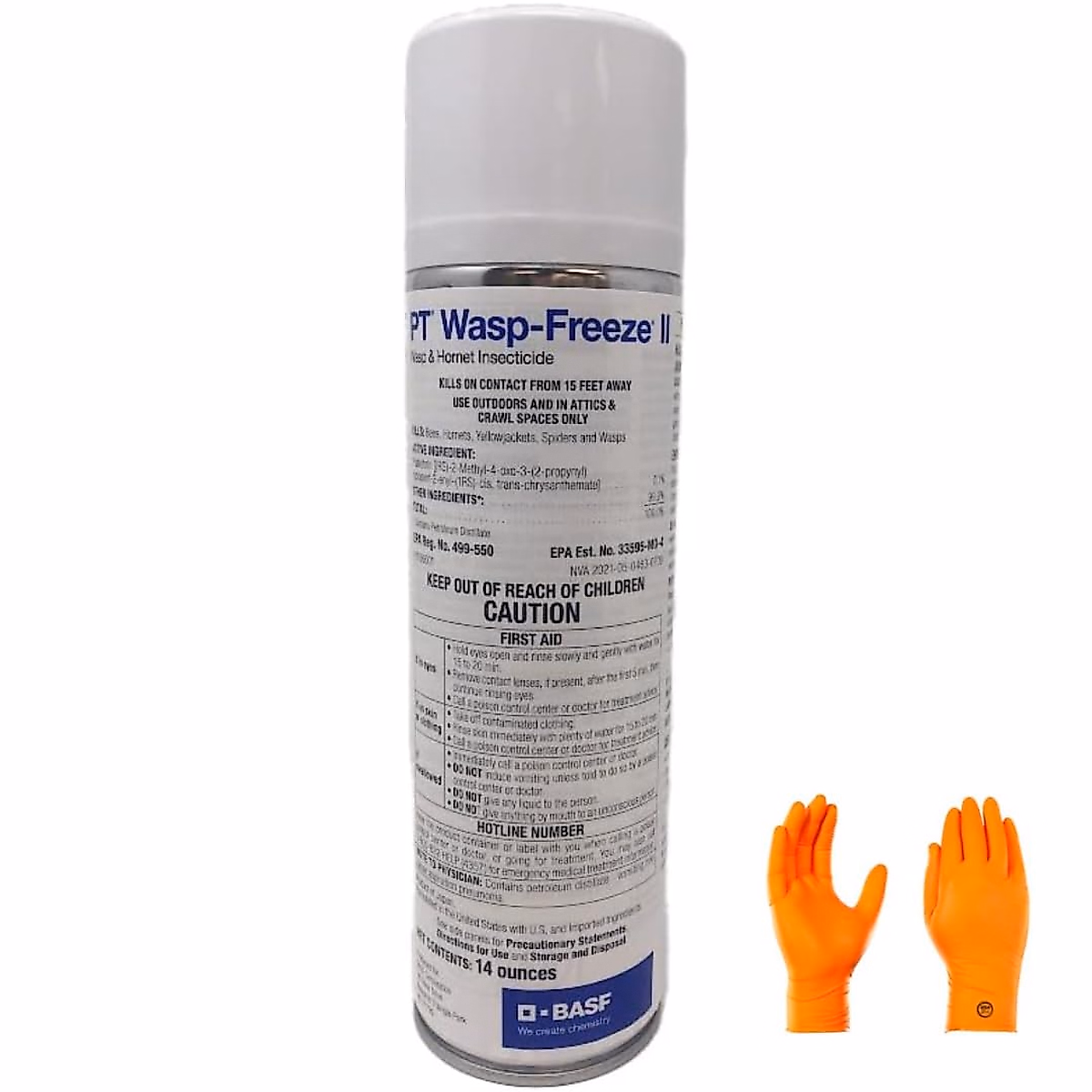 PT Wasp-Freeze II: Swift & Safe Wasp & Hornet Insecticide 14oz | Premium USA Supply Gloves for Safe Eradication | USA Supply Pest ID Card