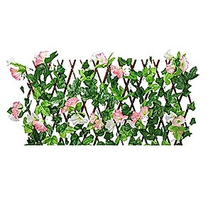 Retractable Artificial Wooden Fence with Flowers Privacy Fence