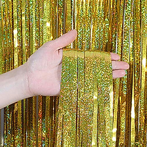 CYLMFC Gold Fringe Curtain - 2 Packs 3ftx8ft Sparkle Metallic Party Backdrop Curtain Photo Booth Props Birthday Decorations Gold Birthday Backdrop