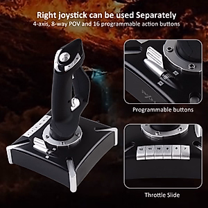 Flight Simulator, PXN 2119Pro Flight Stick, Flight Joystick with Custom Button & Vibration Function, Suitable for PS4 / Xbox One/PC Windows 2000/XP/7/8/10（NOT Support Mac 、Xbox Series S/X、PS5）