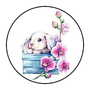 without brand Set of 48 Envelope Seals Labels Cute Bunny Rabbit 1.2" Round