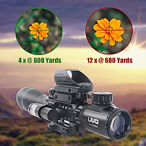 UUQ C4-12X50 Rifle Scope Dual Illuminated Reticle W/Laser Sight and Holographic Dot Reflex Sight (Red Laser)