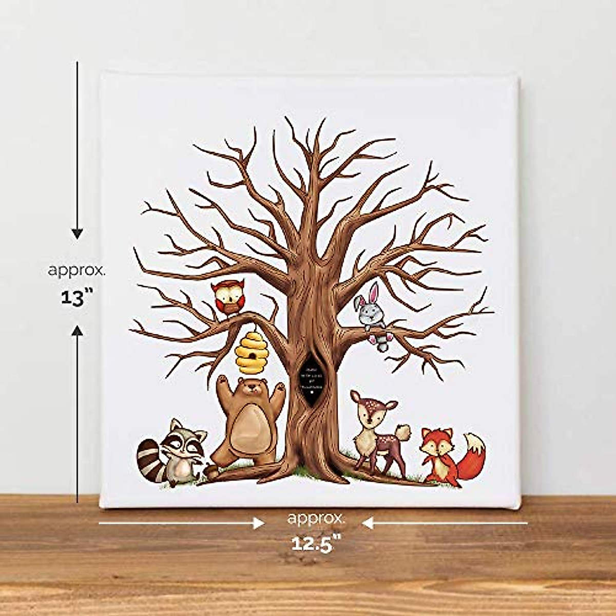 Fingerprint Tree Canvas - The Alternative to A Baby Shower Guest Book - with 25 Complimentary Good Advice Cards & Ink, Woodland