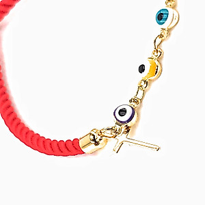 LESLIE BOULES Multicolored Evil Eye Beads Red Bracelet for Women Protection Jewelry