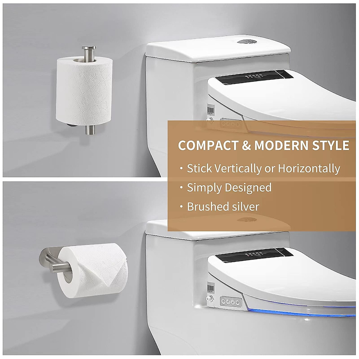 LAYUKI Toilet Paper Holder,Brushed Nickel,Wall Mount, Upgraded Adhesive Toilet Roll Holder,no Drilling,Bathroom/Rv/Washroom,SUS 304 Stainless Steel,Rustproof (Brushed Nickel, 1 Piece)