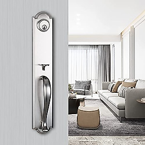 TMC Single Cylinder HandleSet with Deadbolt and Knob Door Handle for Entrance and Front Door Reversible for Right and Left Handed Satin Nickel Finish,MDHST2018SN-AMZ