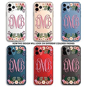 Case Charming Monogram Case for iPhone 14 Pro Max 13 mini 12 11 Xr Xs X 10s 10r 10 8 Plus 7 Se Personalized Custom Initials Clear Transparent See Through Rubber Cover