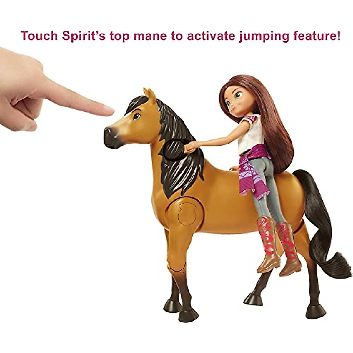 Mattel Spirit Untamed Lucky Doll & Spirit Horse Figure, Ride Together Playset & 2 Accessories, Doll "Jumps" & "Rides" on Walking Horse