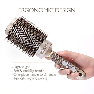 Baasha Hair Brush, Large 3 Inch Round Brush with Boar Bristle, Vented Ceramic Barrel, for Long Hair, Curly Hair, Salon Quality, 1 Count