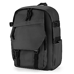 REAWUL Lightweight Backpack for School,Laptop Backpack for Men Women Water Resistant Travel Rucksack with Bottle Side Pocket (Black)…