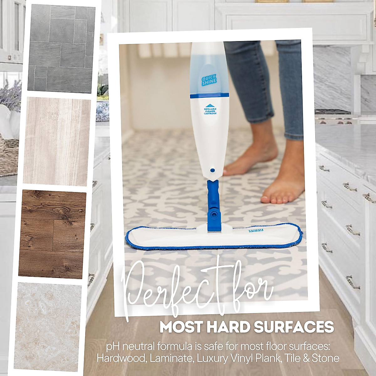 Quick Shine Multi Surface Floor Cleaner 27oz | Ready to Use-Streak Free- No Rinse | Use on Hardwood, Laminate, Luxury Vinyl Plank & Stone | Use in Spray Mops & Vac Mops | Safer Choice Cleaner