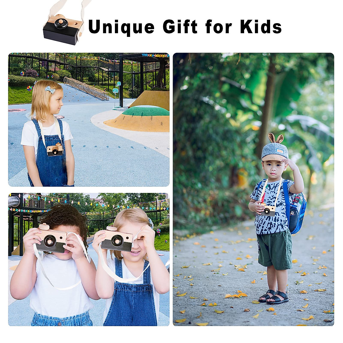 Liangxiang Wooden Camera Toy, Mini Wooden Camera Toy Pillow for Toddler Baby Neck Hanging Camera Photographed Props Present Clothing Accessory Cute Camera Toy Kid’s Room Hanging Decor Gift (Black)
