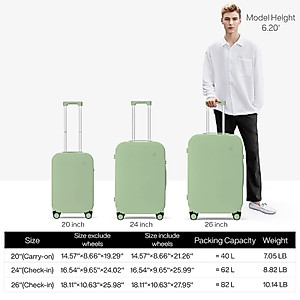 mixi Carry On Luggage Suitcase with Spinner Wheels Hardshell Lightweight Rolling Suitcases PC with Cover & TSA Lock for Business Travel,20inch, Avocado Green