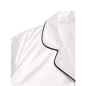 SweatyRocks Women's Short Sleeve Sleepwear Button Down Satin 2 Piece Pajama Set White Medium