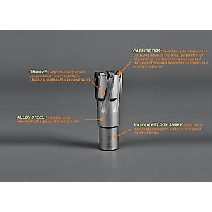 Annular Cutter Set Carbide 8pcs JESTUOUS 3/4 Inch Weldon Shank 1-3/8 Cutting Depth and Cutting Diameter from 1/2 to 1-1/16 Two Flat TCT Bit for Drill Press with 2 Pilot Pins