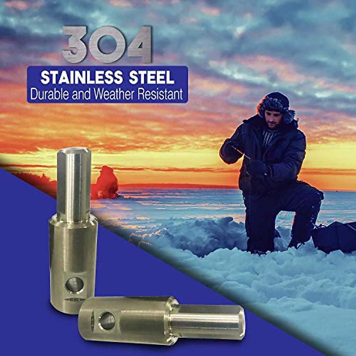 Ice Auger Drill Adapter I High-Quality 304 Stainless Steel I Fits Drill Chuck: 1/2" plus and 1/4" Hole for 1/4"-20 Wing Bolts & Locking Screws I