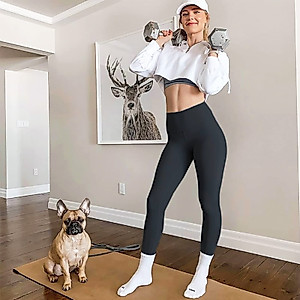 3 Pack Leggings for Women Non See Through-Workout High Waisted Tummy Comtrol Black Lightweight Yoga Pants with Pockets Cross for Gym Hiking Running Dance (Black, Dark Grey, Navy Blue, Small-Medium)