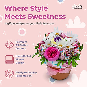 Deluxe Baby Blossom - Baby Girl Outfits | Newborn Baby Girl Gift Set | Baby Gift Basket for Expecting Moms | New Baby Gift Basket | Pink Baby Gift Set | Clothing Flower Bouquet | Nikki's Gift Baskets