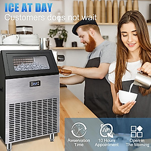 Commercial Ice Maker Machine, 270lbs/24H Stainless Steel Under Counter Ice Machine with 55lbs Ice Storage Capacity, Freestanding Cubic Ice Maker