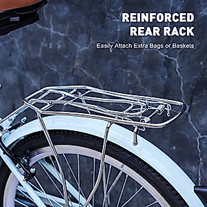 Womens Cruiser Bikes, Defective, 26 Inch Womens Bike with Front Basket, Beach Cruiser Bike for Short Women with Rear Rack, Adjustable Step Through Bike, Commute Bike Bicycle for Women Adults, Blue