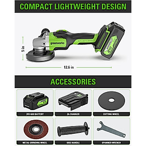 Greenworks 24V Angle Grinder Brushless Cordless, 4-1/2-Inch, with 4AH Battery and 2A Charger