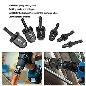6PCs Swaging Tool Drill Bit Set Copper Aluminum Pipes Expansion Tube Expander Drill Bit Air Conditioner Maintenance HVAC Tools(Hex Shank)