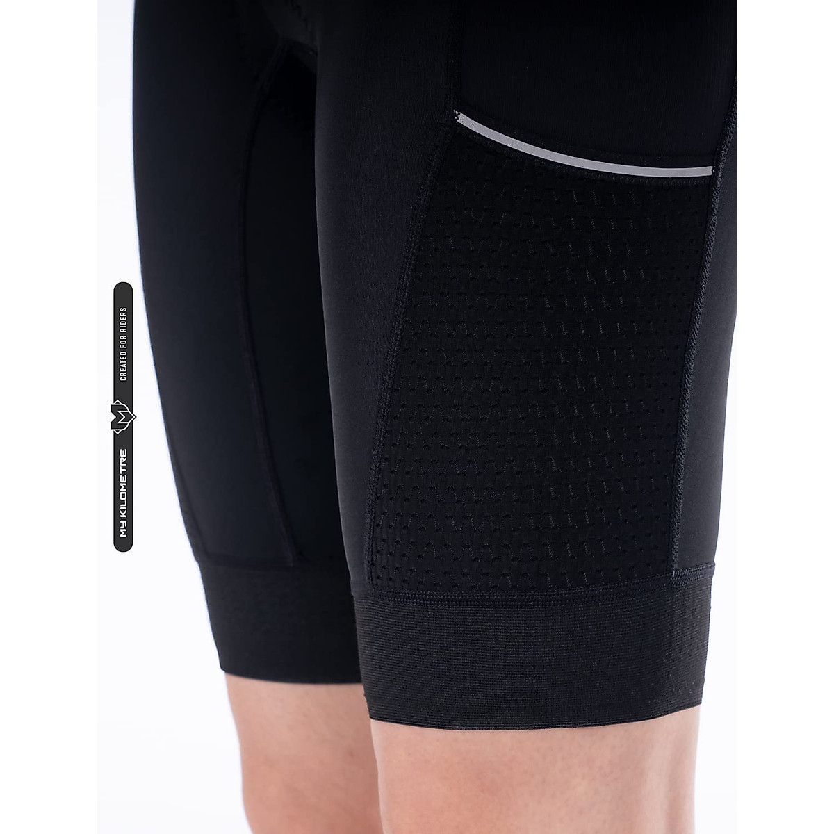 MY KILOMETRE Womens Triathlon Shorts 8” Inseam Tri Shorts with Side Pockets Adjustable Drawstring (Pure-Black, Medium)