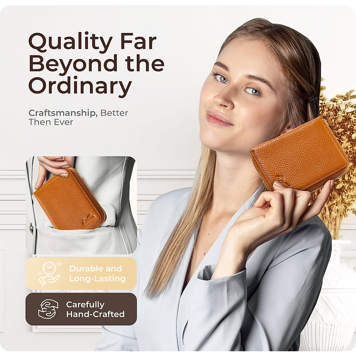 Claasico RFID Small Zipper Wallet for Women, Ladies Genuine Leather Bifold with Coin Zipper Pocket w/Anti-Theft Travel Protection