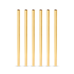 Viski Stainless Steel Cocktail Straws with Gold Finish, Eco-Friendly Reusable Short Metal Straws, 5 Inch Set of 6