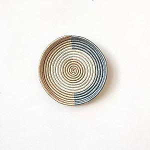 Mini African Tray - Karamira/Rwanda Basket/Sisal & Sweetgrass Woven Basket/Blue-Gray, Tan, White