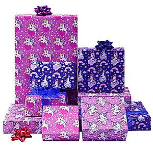 U'COVER Unicorn Birthday Wrapping Paper 6 Large Sheet Gift Wrapping Paper for Girls Kids Baby Shower Women Boys for Wedding Anniversary Holiday Party Graduation Gift Wrap Paper Folded 27 * 37inch