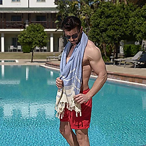 Bergama Turkish Cotton Bath Towel | 100% Cotton, Prewashed, 38 x 71 Inches | Quick Dry, Sand Free, Lightweight | Large Blankets for Beach, Pool, Bathroom, SPA, Gym and Yoga Blanket (Royal Blue)