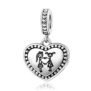 Chili Jewelry Heart Big Sister little Sister Charm Compatible With Pandora Charms Bracelets