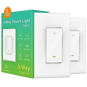 GHome Smart Switch, 3 Way Light Wi-Fi Switch Compatible with Alexa and Google Home, 2.4GHz Schedule Timer, Neutral Wire Required, 3-Way Installation and No Hub Required, FCC Listed (2-Pack)