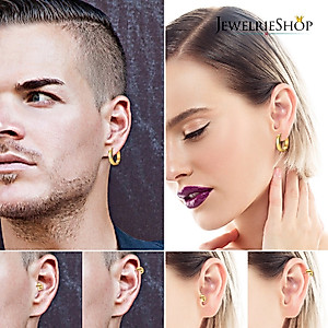 JewelrieShop Hoop Earrings Set Gold Surgical huggie Earrings, Hypoallergenic Huggie Ear Piercings Endless Huggie Hoop Earrings for Men Earrings (Gold, Black, Stainless Steel Hoop Earrings)