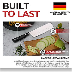 FOXEL Best Nakiri Knife 5.76 Inch Square Vegetable Knife - Hallowed Edge Razor Sharp German High Carbon Steel - Full Tang Balanced Handle for Produce, Fruits, and Veggies