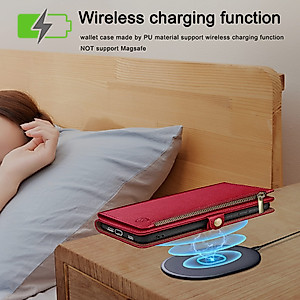 XcaseBar for iPhone 13 Pro Max 6.7" Wallet case with Zipper Credit Card Holder【RFID Blocking】, Flip Folio Book PU Leather Phone case Shockproof Cover Women Men for apple 13 Pro Max case Red