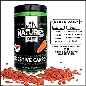 Nature's Diet® Digestive Carrots - Dehydrated Carrot Dog Food Topper for Diarrhea Relief and Improved Digestion, Fiber for Dogs Keep Poop Firm, Gut Health, Firm Stool, Daily Supplement