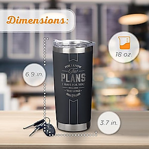 Christian Art Gifts Large Stainless Steel Inspirational Travel Tumbler for Men & Women: Know the Plans Encouraging Bible Verse, Engraved Double Wall Vacuum Insulated, Lid, 24hr Hot/Cold, Black, 18 oz.