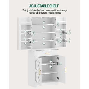 Hzuaneri 72" Kitchen Pantry Storage Cabinet, Tall Pantry Cabinet with Barn Doors & 7 Adjustable Shelves, Drawer, Freestanding Buffet Cupboards Sideboard for Kitchen, Dining Room, White PT02403X