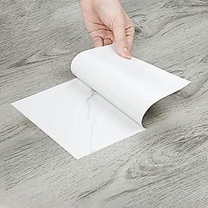 STICKEEP 6 x 36 in Wood Grain Peel and Stick Waterproof Vinyl Floor Tiles, 4 PCS, Light Grey, Residential Grade